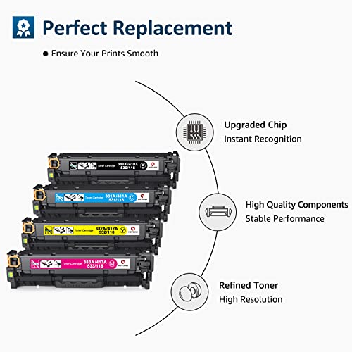 305A 305X Toner Cartridge 4 Pack Black Cyan Yellow Magenta Replacement for HP 305A CE410X CE410A CE411A CE412A CE413A for HP Laserjet Pro 400 Color MFP M451nw M451dn M475dn m375nw m475dw Printer