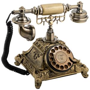 jucoan vintage rotary telephone, retro old fashioned classic corded phone, decorative antique landline phone for home office decor, bronze