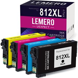 lemero uexpect 812xl remanufactured ink cartridge replacement for epson 812 xl combo t812xl 812-i xl for workforce pro wf-7820 wf-7840 ec-c7000 printer black cyan magenta yellow 4-pack