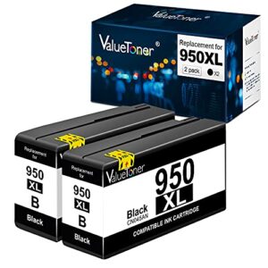 valuetoner compatible ink cartridge replacement for hp 950 950 xl high yield for officejet pro 8600 8620 8100 8615 8630 8610 8660 printer ( 2 black, 2-pack )