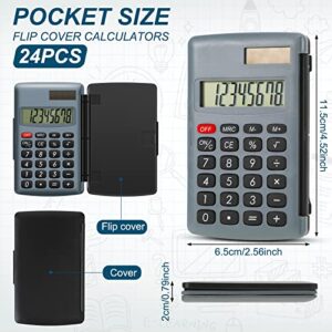 24 Pieces Pocket Calculator 8 Digit Display Basic Calculators Solar Battery Dual Power Office Calculators with Flip Open Cover for Desktop Home Office School Students Scientific Kids