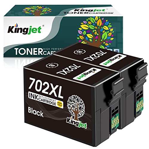 Kingjet Remanufactured 702 Ink Cartridges Black Replacement for Epson 702 702XL Work for Workforce Pro WF-3720 WF-3730 WF-3733 All-in-One Printers, 2 Pack