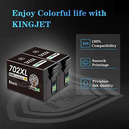 Kingjet Remanufactured 702 Ink Cartridges Black Replacement for Epson 702 702XL Work for Workforce Pro WF-3720 WF-3730 WF-3733 All-in-One Printers, 2 Pack