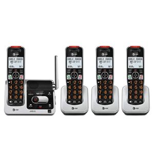 at&t bl102-4 dect 6.0 4-handset cordless phone for home with answering machine, call blocking, caller id announcer, audio assist, intercom, and unsurpassed range, silver/black