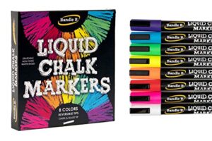 chalk markers – 8 vibrant colors, erasable, non-toxic, water-based, reversible tips, bright colors for kids & adults for glass or chalkboard markers for businesses, restaurants, or use liquid chalk markers on any non-porous surface