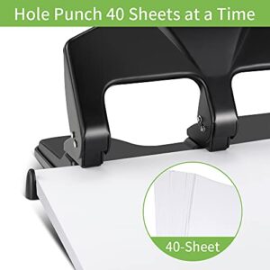 3 Hole Punch Heavy Duty, 40-Sheet Three Hole Punch, AFMAT Heavy Duty Hole Puncher 3 Ring, Large 3 Hole Adjustable Paper Punch, 50% Reduced Effort 3-Hole Punch, Metal Paper Puncher w/Large Chip Tray