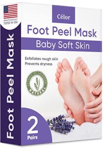 ﻿﻿foot peel mask (2 pairs) – foot mask for baby soft skin – remove dead skin | foot spa foot care for women peel mask with lavender and aloe vera gel for men and women feet peeling mask exfoliating