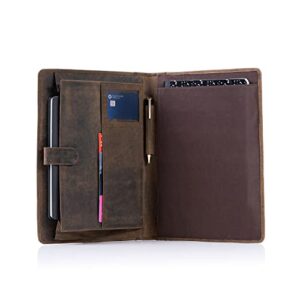 komalc leather business portfolio with luxury pen folder personal organizer, luxury full grain leather padfolio, leather folder (buffalo distressed tan)