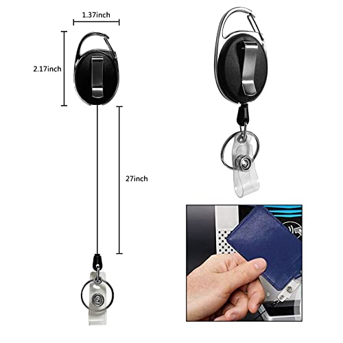 20 Pack Retractable Badge Holder with Carabiner Reel Clip, Bulk ID Card Key Holder with Ring, Heavy Duty Black Key Chain Extender for Office Work Employee