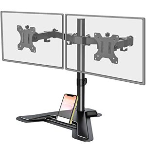 mount pro dual monitor stand – free standing full motion monitor desk mount fits 2 screens up to 27 inches,17.6lbs with height adjustable, swivel, tilt, rotation, vesa 75×75 100×100