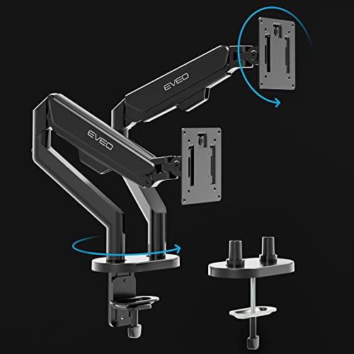 EVEO Premium Dual Monitor Stand 10-32”,Dual Monitor Mount VESA Bracket, Adjustable Height Gas Spring Monitor Stand for Desk Screen - Full Motion Dual Monitor Arm-Computer Monitor Stand for 2 Monitors