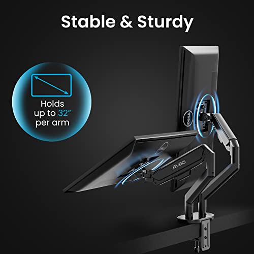 EVEO Premium Dual Monitor Stand 10-32”,Dual Monitor Mount VESA Bracket, Adjustable Height Gas Spring Monitor Stand for Desk Screen - Full Motion Dual Monitor Arm-Computer Monitor Stand for 2 Monitors