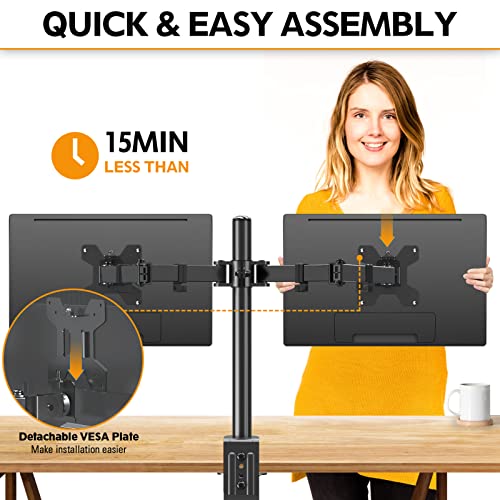 MOUNTUP Dual Monitor Desk Mount, Fully Adjustable Dual Monitor Arm for 2 Max 32 Inch Computer Screens up to 17.6lbs, Dual Monitor Stand Fit Two VESA 75x75&100x100, with C-Clamp and Grommet Base MU0002