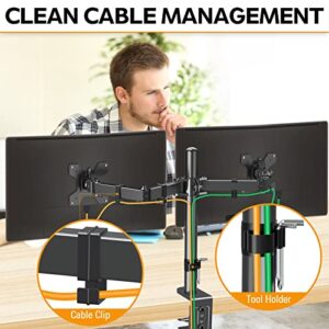 MOUNTUP Dual Monitor Desk Mount, Fully Adjustable Dual Monitor Arm for 2 Max 32 Inch Computer Screens up to 17.6lbs, Dual Monitor Stand Fit Two VESA 75x75&100x100, with C-Clamp and Grommet Base MU0002