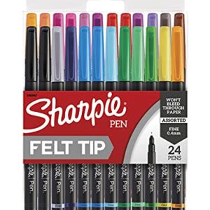 SHARPIE Pens, Felt Tip Pens, Fine Point (0.4mm), Assorted Colors, 24 Count