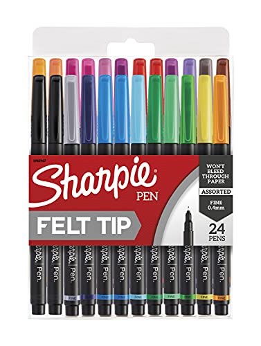 SHARPIE Pens, Felt Tip Pens, Fine Point (0.4mm), Assorted Colors, 24 Count