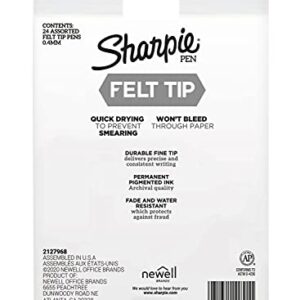 SHARPIE Pens, Felt Tip Pens, Fine Point (0.4mm), Assorted Colors, 24 Count