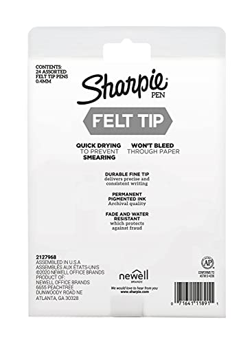 SHARPIE Pens, Felt Tip Pens, Fine Point (0.4mm), Assorted Colors, 24 Count