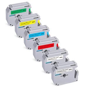 6-pack compatible with brother p-touch m-231 m tape m-k 131 mk 231 431 531 631 731 label tape for brother pt-65 pt-90 pt-m95 pt-70bm pt-45 label maker tape 12mm 0.5 inch x 26.2 ft