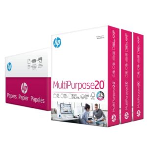 hp printer paper | 8.5 x 11 paper | multipurpose 20 lb | 3 ream case – 1500 sheets | 96 bright | made in usa – fsc certified | 112530c