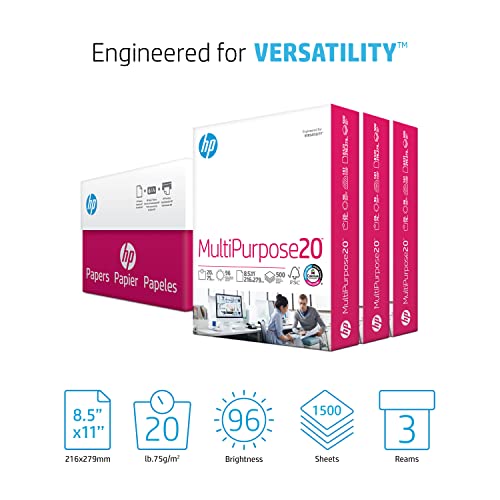 HP Printer Paper | 8.5 x 11 Paper | MultiPurpose 20 lb | 3 Ream Case - 1500 Sheets | 96 Bright | Made in USA - FSC Certified | 112530C