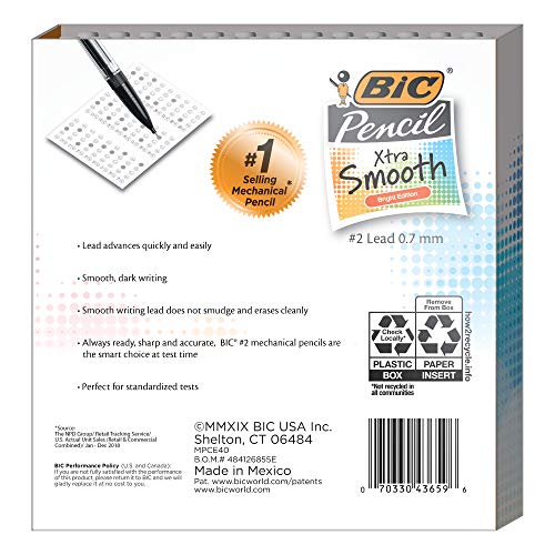 BIC Xtra-Smooth Mechanical Pencils with Erasers, Bright Edition Medium Point (0.7mm), 40-Count Pack, Bulk Mechanical Pencils for School or Office Supplies