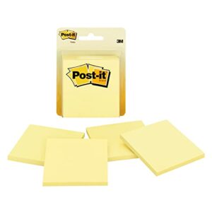 post-it notes, 3×3 in, 4 pads, america’s #1 favorite sticky notes, canary yellow (5400)