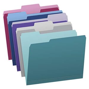 pendaflex two tone color file folders, letter size, assorted colors (teal, violet, gray, navy and burgundy), 1/3-cut tabs, 5 color, 100/box, (02315)