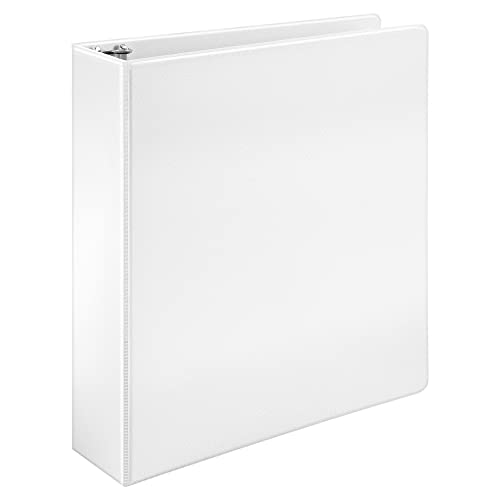 Amazon Basics 3 Ring Binder with 2 Inch D-Ring and Clear Overlay, White, 4-Pack