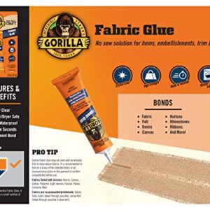 Gorilla Waterproof Fabric Glue 2.5 Ounce Tube, Clear, (Pack of 1)