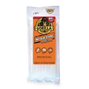 gorilla hot glue sticks, full size, 8″ long x .43″ diameter, 20 count, clear, (pack of 1)