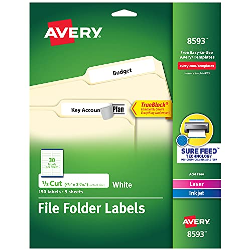 Avery File Folder Labels, 6667 x 3.4375", White, Pack of 150 (08593)