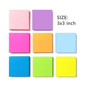 8 Pads Pop Up Sticky Notes 3x3 Refills Bright Colors Self-Stick Notes Pads Super Adhesive Sticky Notes Great Value Pack