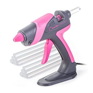 full size hot glue gun for crafts, 60w large glue gun with 12 glue sticks and stand, high temp heavy duty industrial gluegun kit for crafting, wood, pvc, glass, home repair by chandler tool, pink