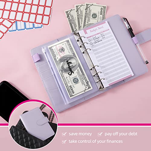 NICOOTH Budget Binder Cash Envelopes for Budgeting Money Organizer for Cash Money Envelopes for Cash Leather A6 Budget Binder with Zipper envelopes