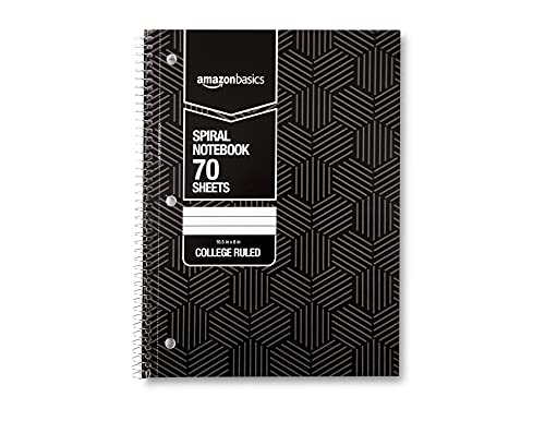 Amazon Basics College Ruled Wirebound Spiral Notebook, 70 Sheet - 5-Pack, Assorted Sunburst Pattern Colors