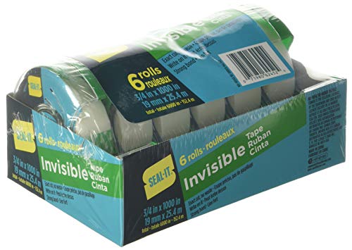 Seal-It Invisible Stationery Tape 3/4 x 1000 Inches On Press N' Cut Dispenser, Pack of 6 Total 6000 Inches, White (62452)