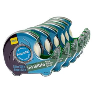 Seal-It Invisible Stationery Tape 3/4 x 1000 Inches On Press N' Cut Dispenser, Pack of 6 Total 6000 Inches, White (62452)