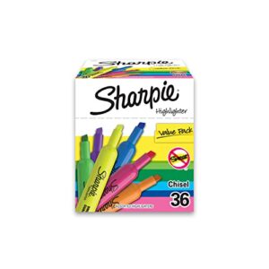 sharpie tank highlighters, chisel tip, assorted color highlighters, value pack, 36 count