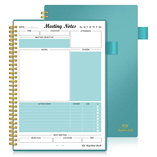 Regolden-Book Meeting Notebook for Work with Action Items, Project Planner Notebook for Note Taking, Office/ Business Meeting Notes Agenda Organizer for Men & Women, 160 Pages (7”x10”), Teal