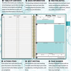 Regolden-Book Meeting Notebook for Work with Action Items, Project Planner Notebook for Note Taking, Office/ Business Meeting Notes Agenda Organizer for Men & Women, 160 Pages (7”x10”), Teal