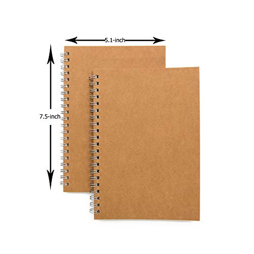 Soft Cover Spiral Notebook Journal 2-Pack, Blank Sketch Book Pad, Wirebound Memo Notepads Diary Notebook Planner with Unlined Paper, 100 Pages/ 50 Sheets, 7.5 inch x 5.1 inch (Brown)