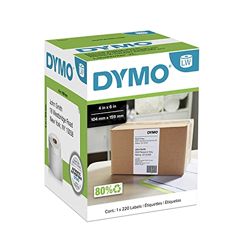 DYMO Authentic LW Extra-Large Shipping Labels for LabelWriter Label Printers, White, 4'' x 6'', 1 Roll of 220