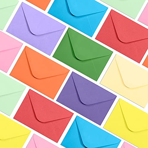 Gift Card Envelopes - 100-Count Mini Envelopes, Paper Business Card Envelopes, Bulk Tiny Envelope Pockets for Small Note Cards, 10 Colors, 4 x 2.7 Inches