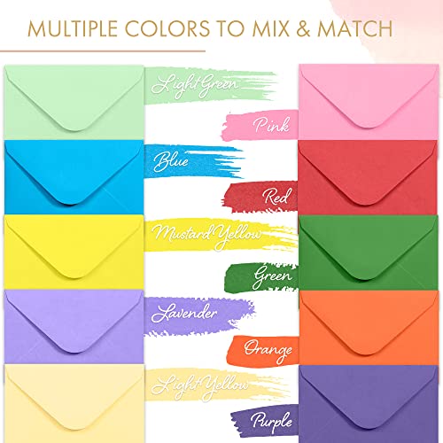 Gift Card Envelopes - 100-Count Mini Envelopes, Paper Business Card Envelopes, Bulk Tiny Envelope Pockets for Small Note Cards, 10 Colors, 4 x 2.7 Inches