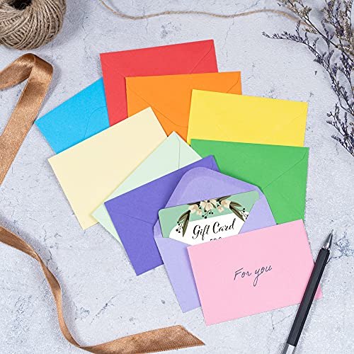 Gift Card Envelopes - 100-Count Mini Envelopes, Paper Business Card Envelopes, Bulk Tiny Envelope Pockets for Small Note Cards, 10 Colors, 4 x 2.7 Inches