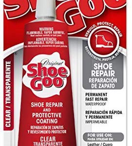 Shoe Goo Repair Adhesive for Fixing Worn Shoes or Boots, Clear, 3.7 Ounce (109.4mL), 10 Snip Tip Applicator Tips and Pixiss Spreader Tools Set.