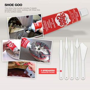 Shoe Goo Repair Adhesive for Fixing Worn Shoes or Boots, Clear, 3.7 Ounce (109.4mL), 10 Snip Tip Applicator Tips and Pixiss Spreader Tools Set.