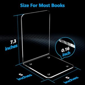 MaxGear Book Ends Clear Acrylic Bookends for Shelves, Non-Skid Bookend, Heavy Duty Book End, Book Holder Stopper for Books/Movies/CDs/Video Games (2 Pairs)