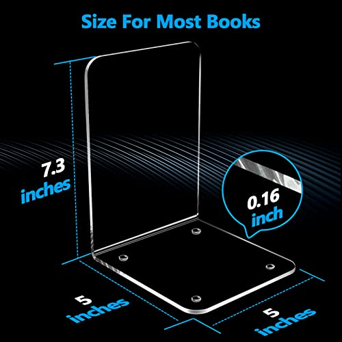 MaxGear Book Ends Clear Acrylic Bookends for Shelves, Non-Skid Bookend, Heavy Duty Book End, Book Holder Stopper for Books/Movies/CDs/Video Games (2 Pairs)